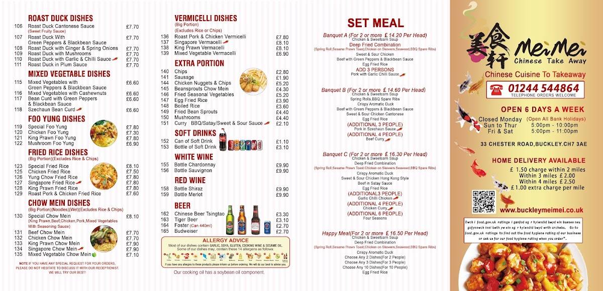 Menu at Mei Mei Chinese Cuisine Takeaway美食轩 restaurant, Buckley