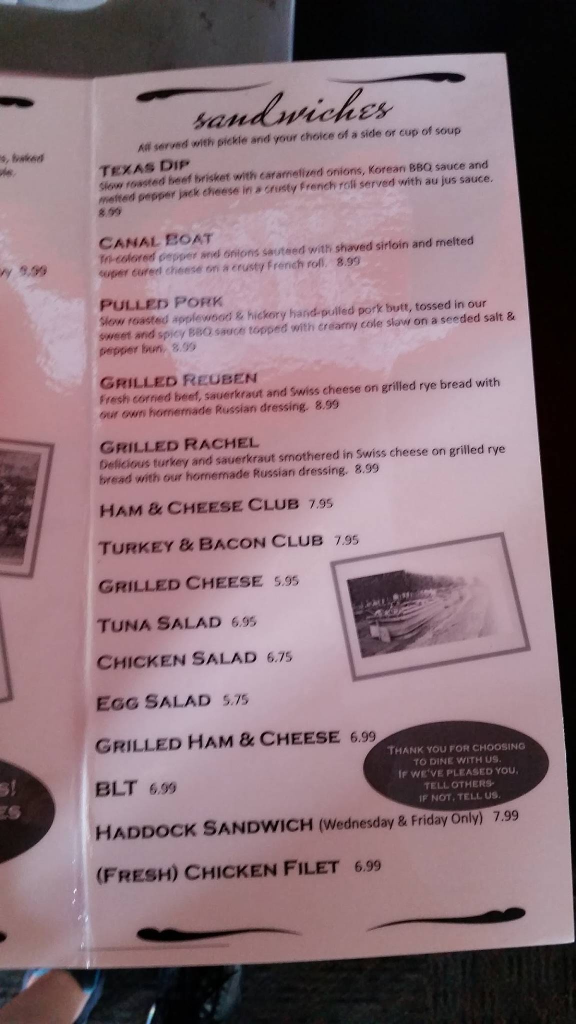 Menu at Old Canal Inn pub & bar, Hollidaysburg