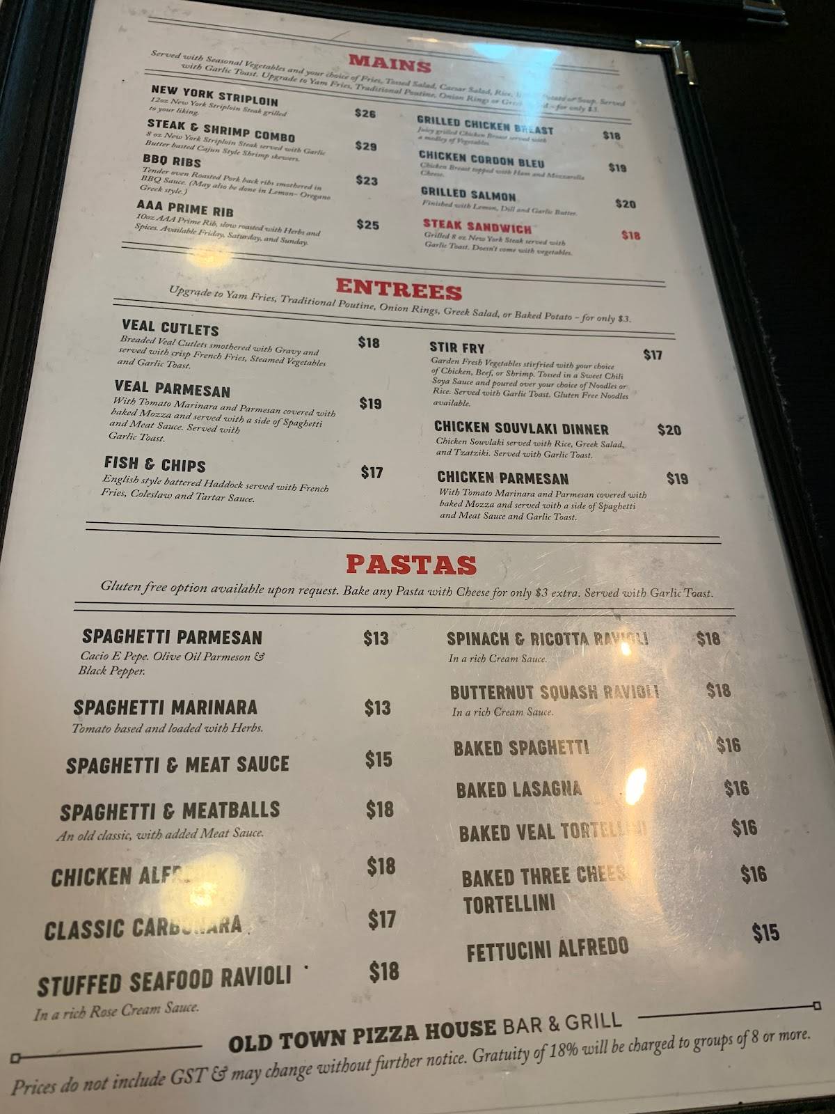 Menu at Old Town Pizza House Bar & Grill, Airdrie