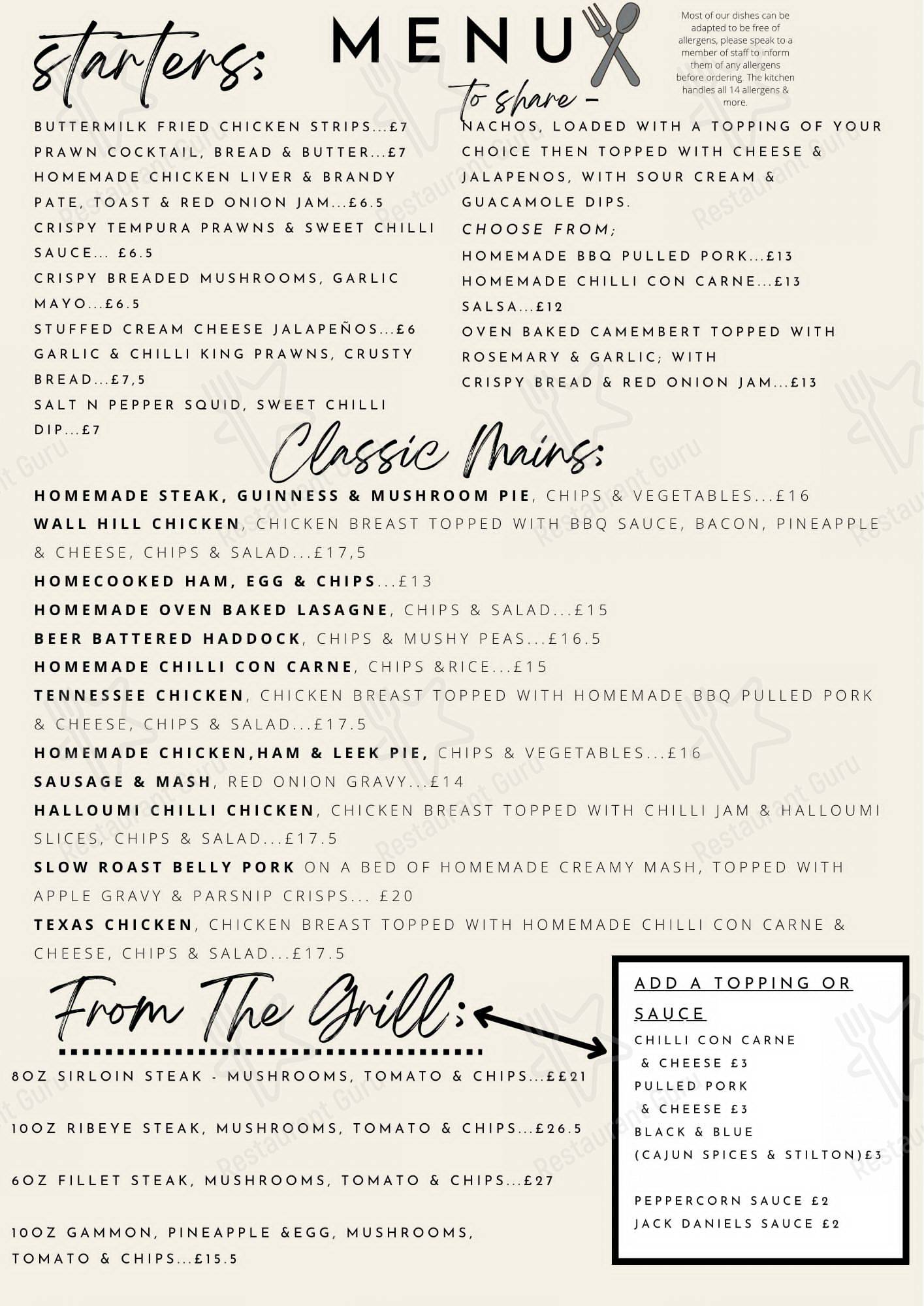 Menu at Red Lion Corley Moor pub & bar, Coventry, Wall Hill Rd