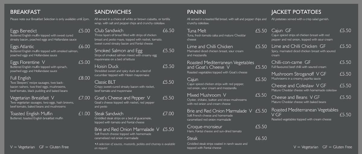 Menu at Sleepers Bar & Kitchen Hull, Hull