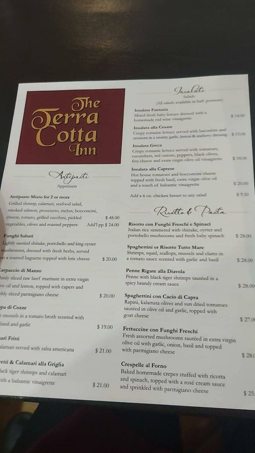 Menu at Terra Cotta Inn pub & bar, Caledon