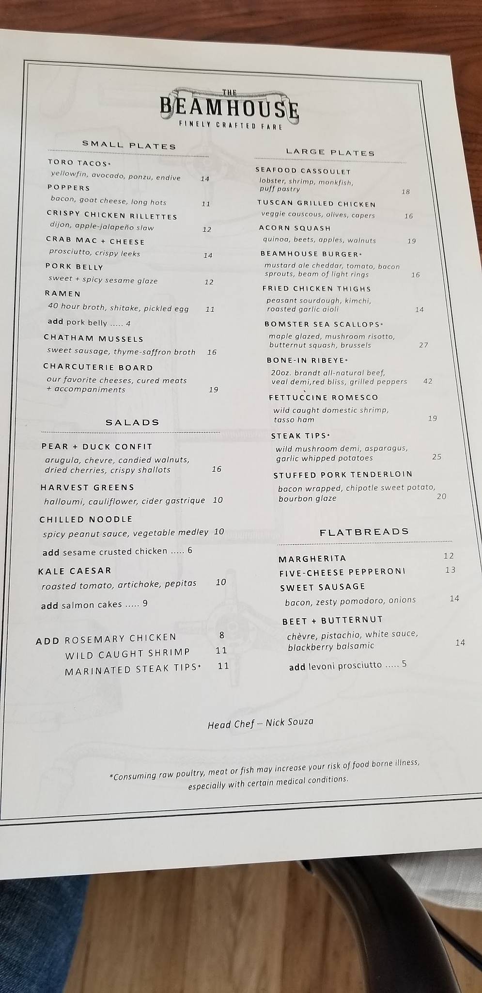 Menu at The Beamhouse pub & bar, Glastonbury