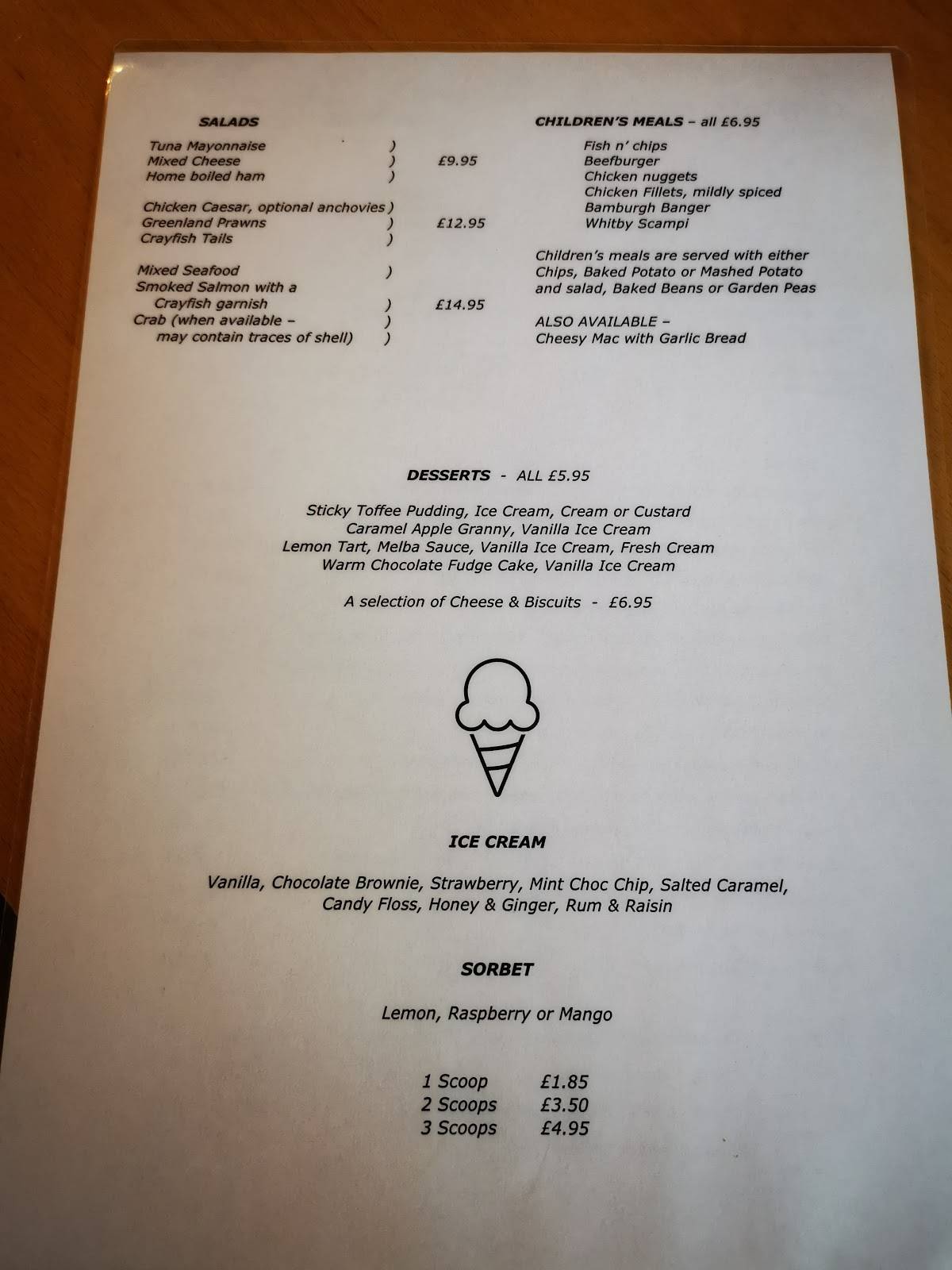 Menu at The middle inn pub & bar, Bamburgh