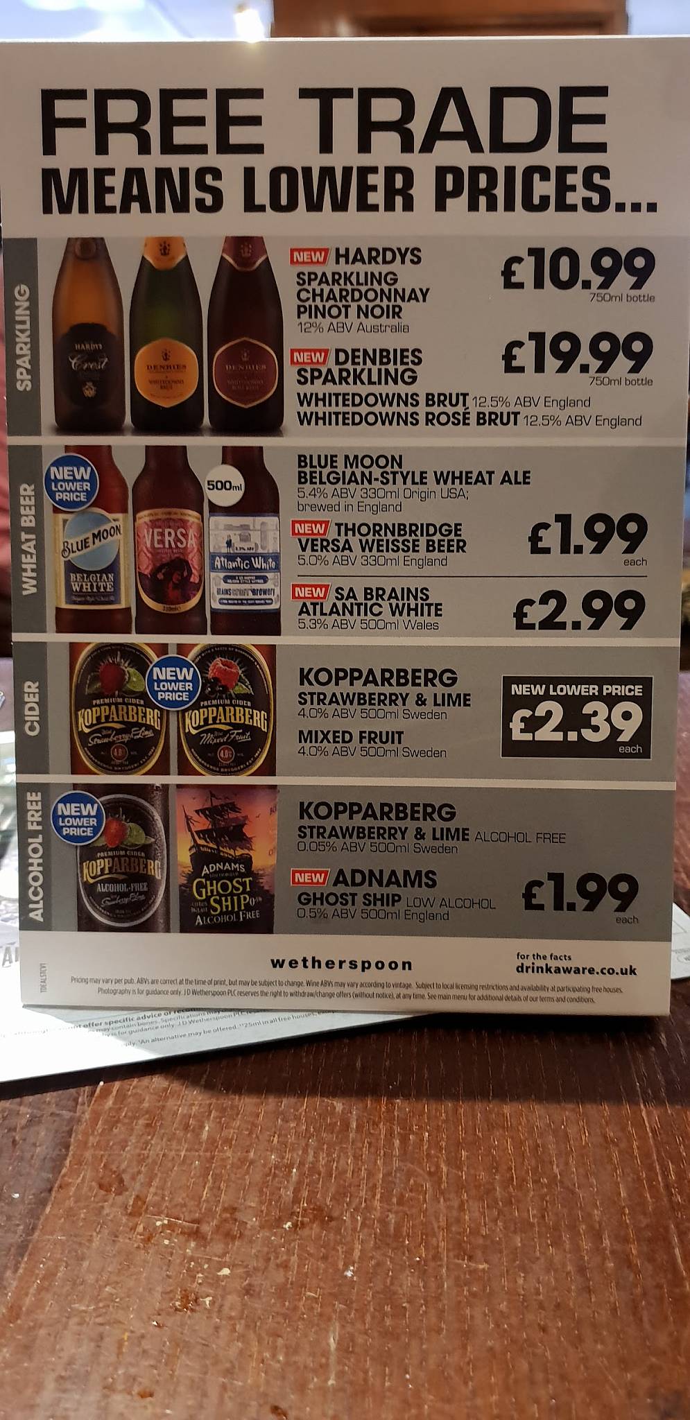 Menu at The Hope Tap - JD Wetherspoon pub & bar, Reading