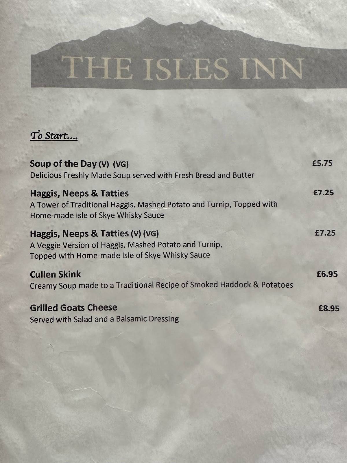 Menu at The Isles Inn pub & bar, Portree
