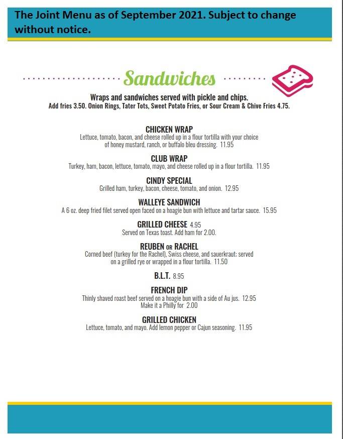 Menu at The Joint - Tavern & Eatery pub & bar, Bennettville