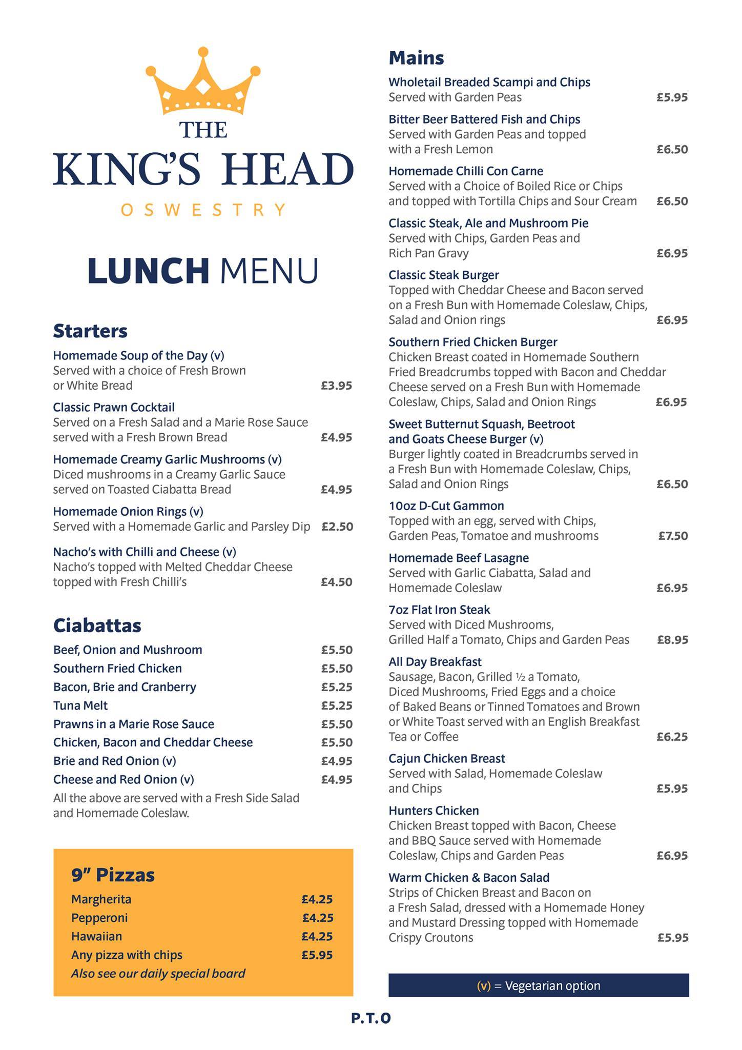 Menu at The Kings Head pub & bar, Oswestry