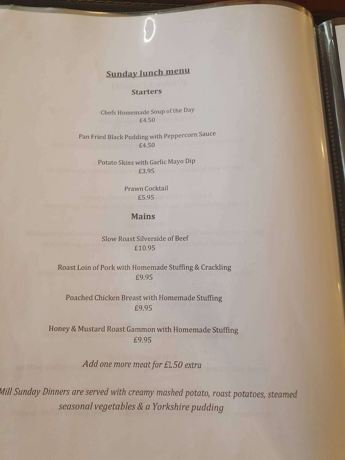 Menu at The Mill Inn pub & bar, Houghton le Spring, Durham Rd