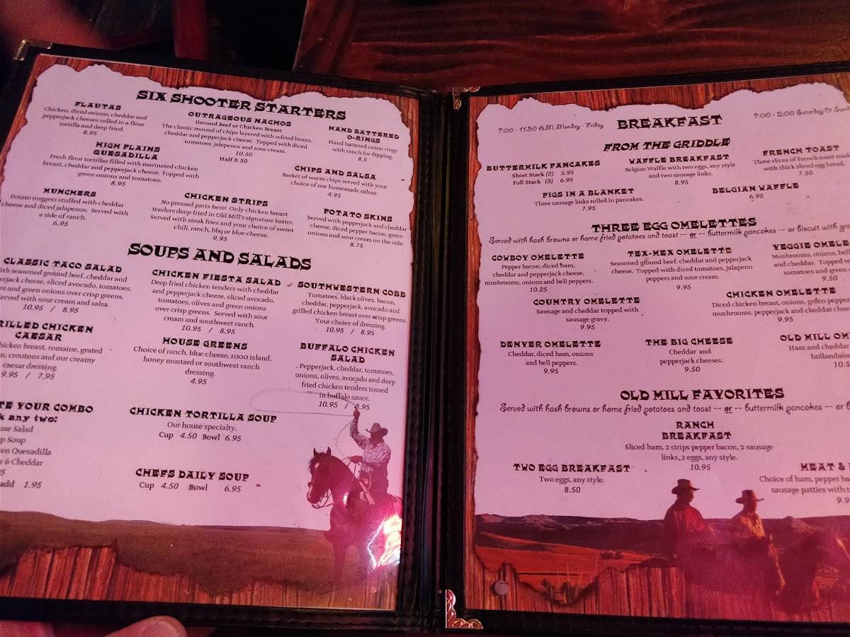 Menu at The Old Mill Saloon pub & bar, Estacada