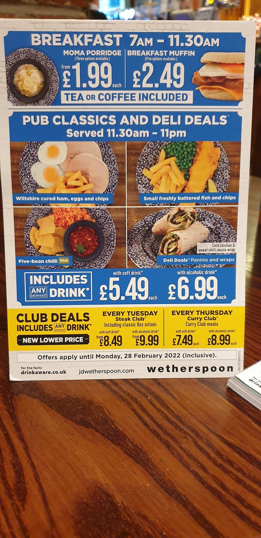 Menu at The William Henry - JD Wetherspoon pub & bar, Weymouth