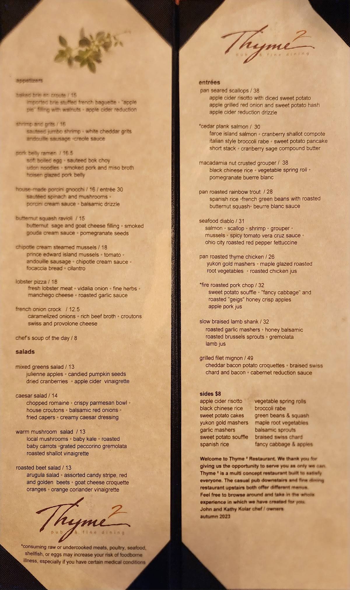 Menu at Thyme2 pub & bar, Medina