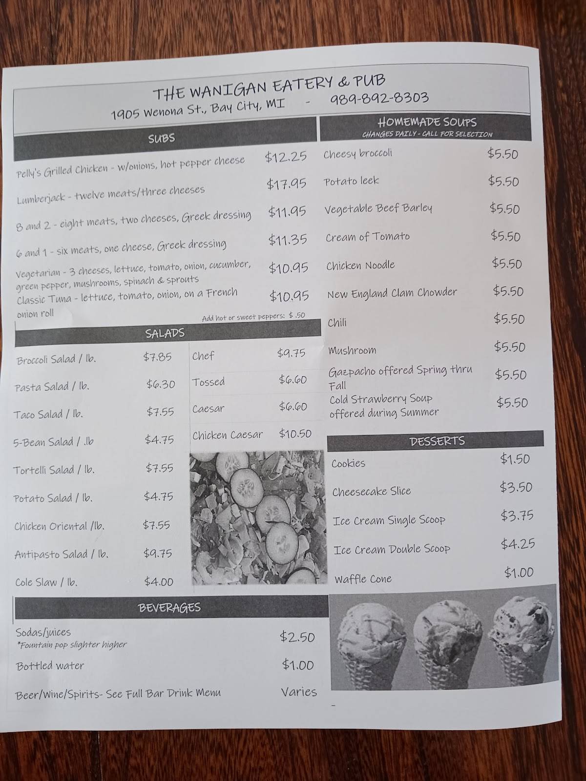 Menu at Wanigan Eatery and Pub, Bay City