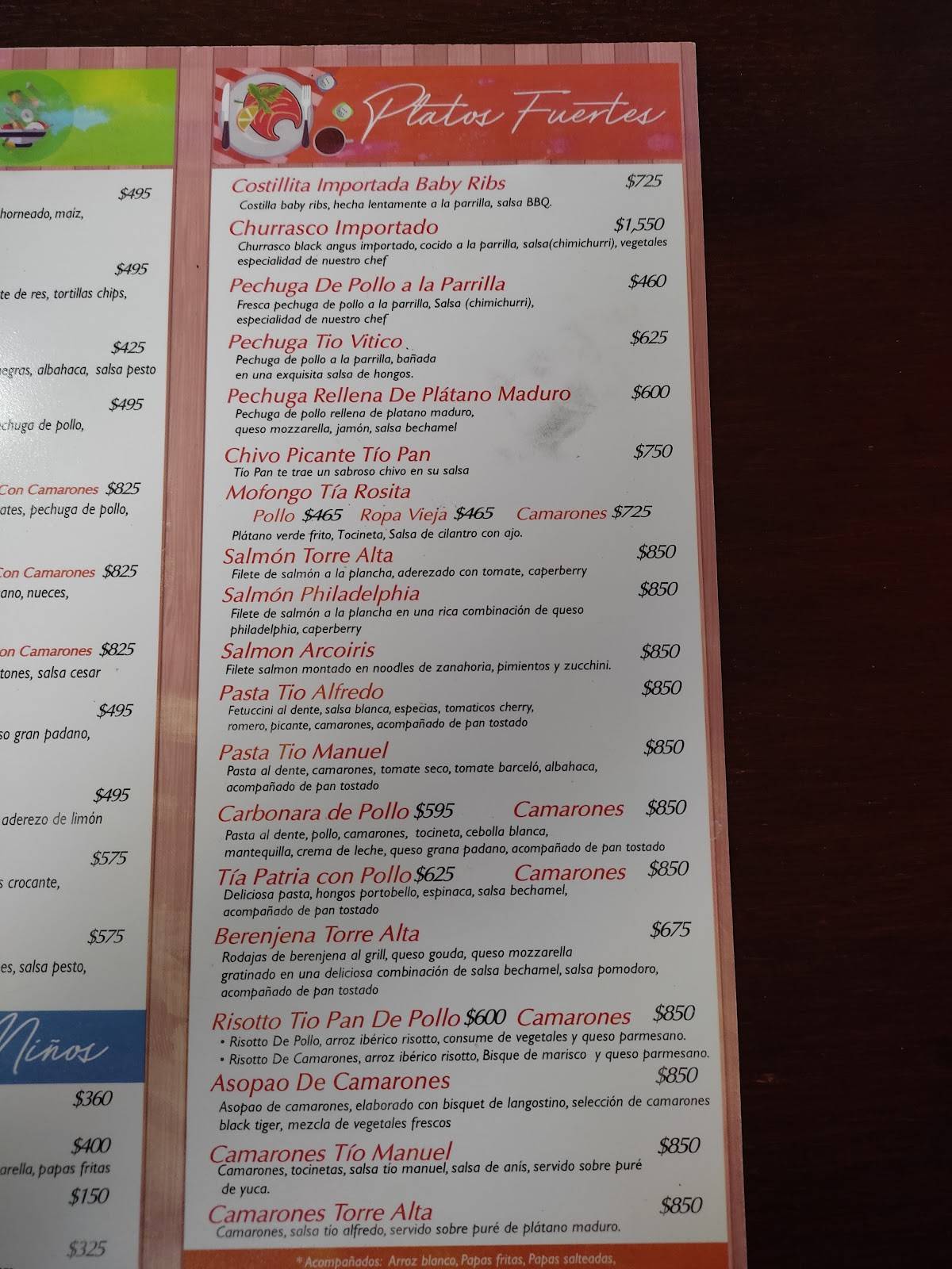 Menu at Tio Pan Restaurante, Puerto Plata