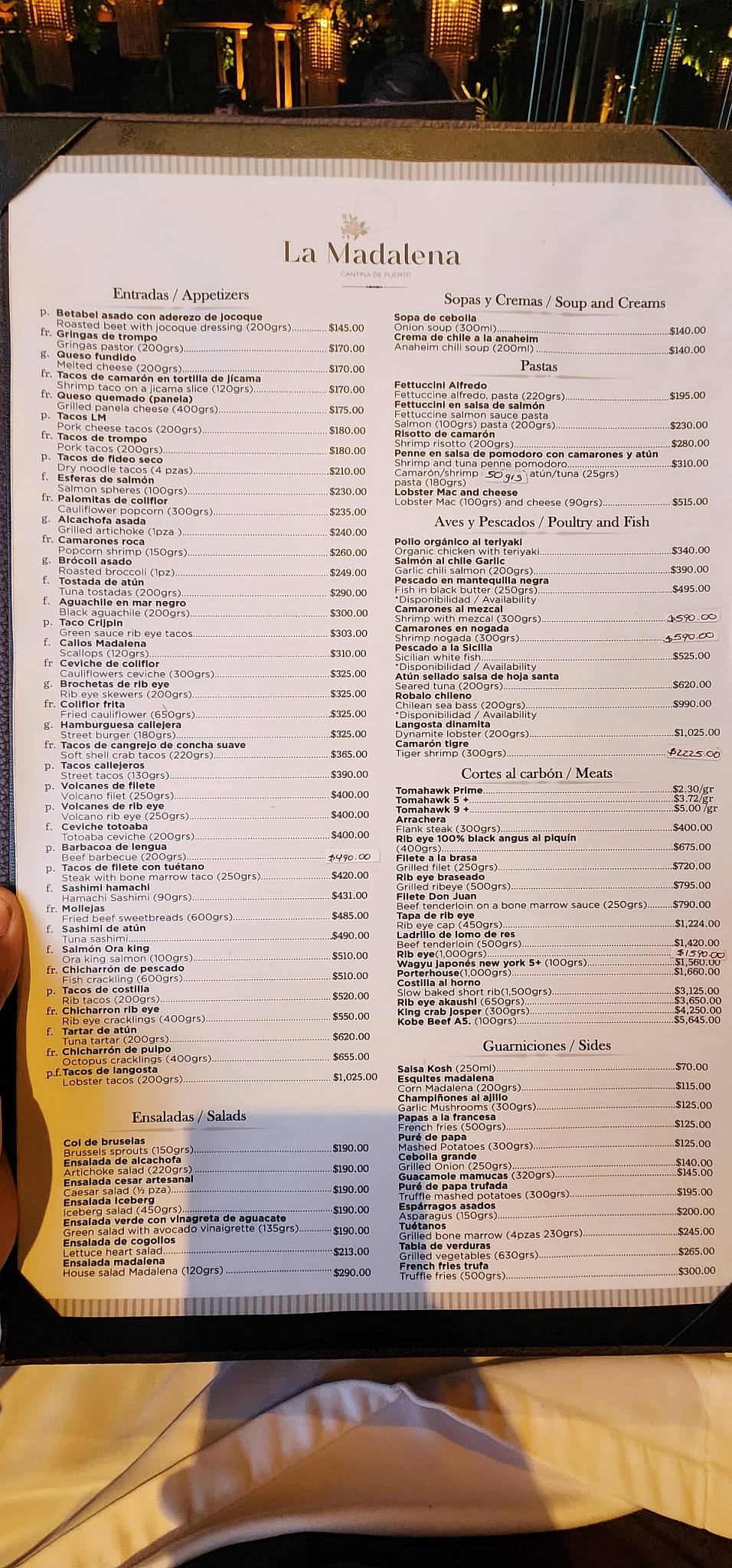 Menu at La Madalena steakhouse, Puerto Vallarta, Av. Francisco Medina ...