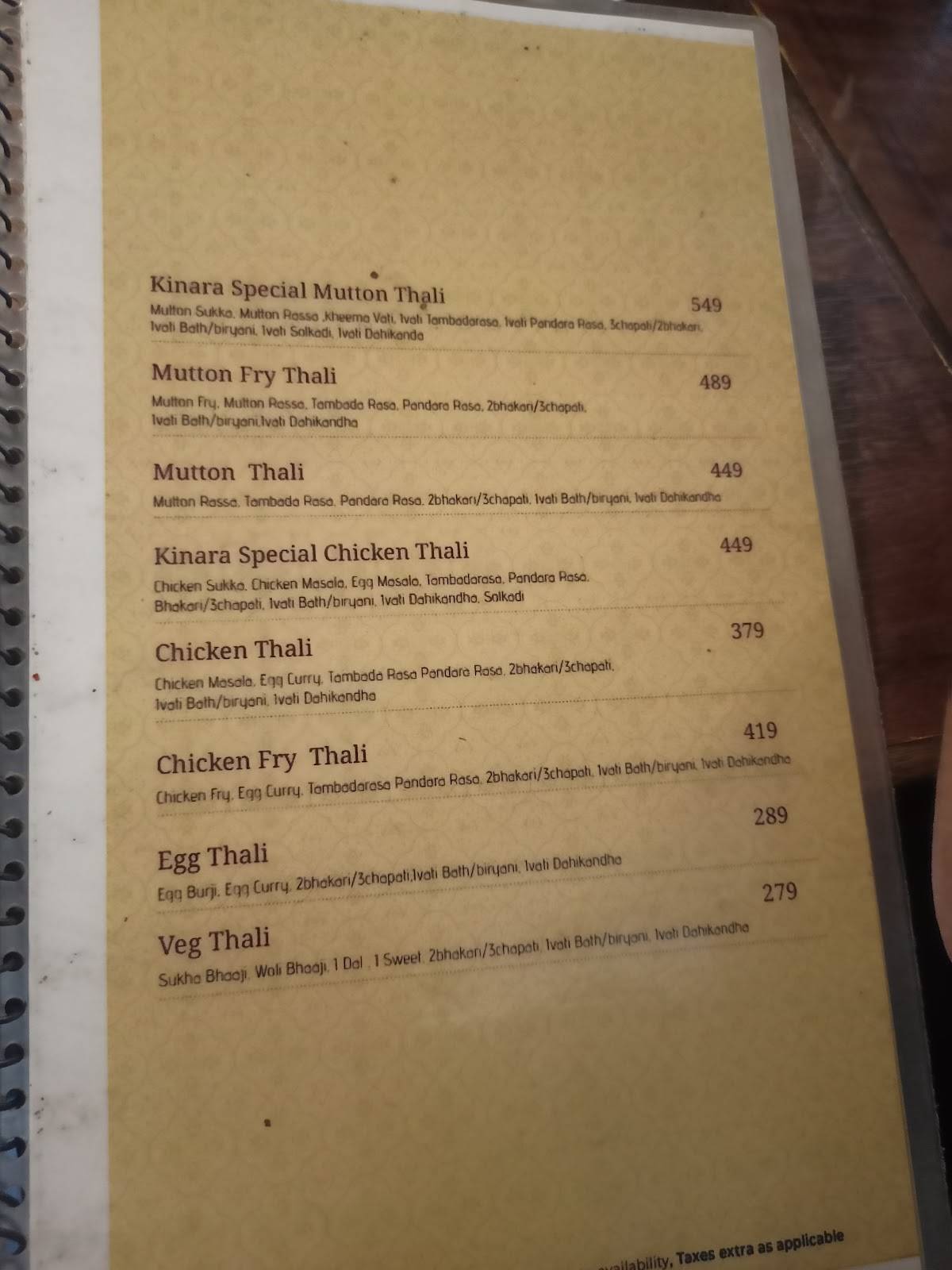 Menu at Hotel Kinara's Maratha Darbar, Pune, Shop No. 1 & 2