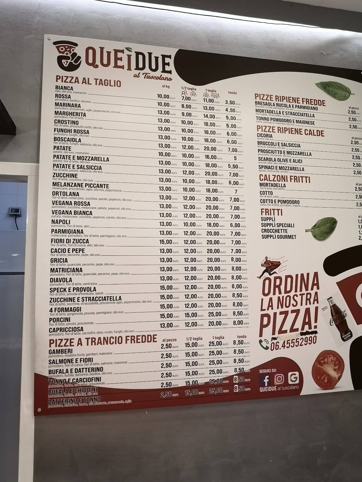 Speisekarte von Quei Due Al Tuscolano pizza, ROM