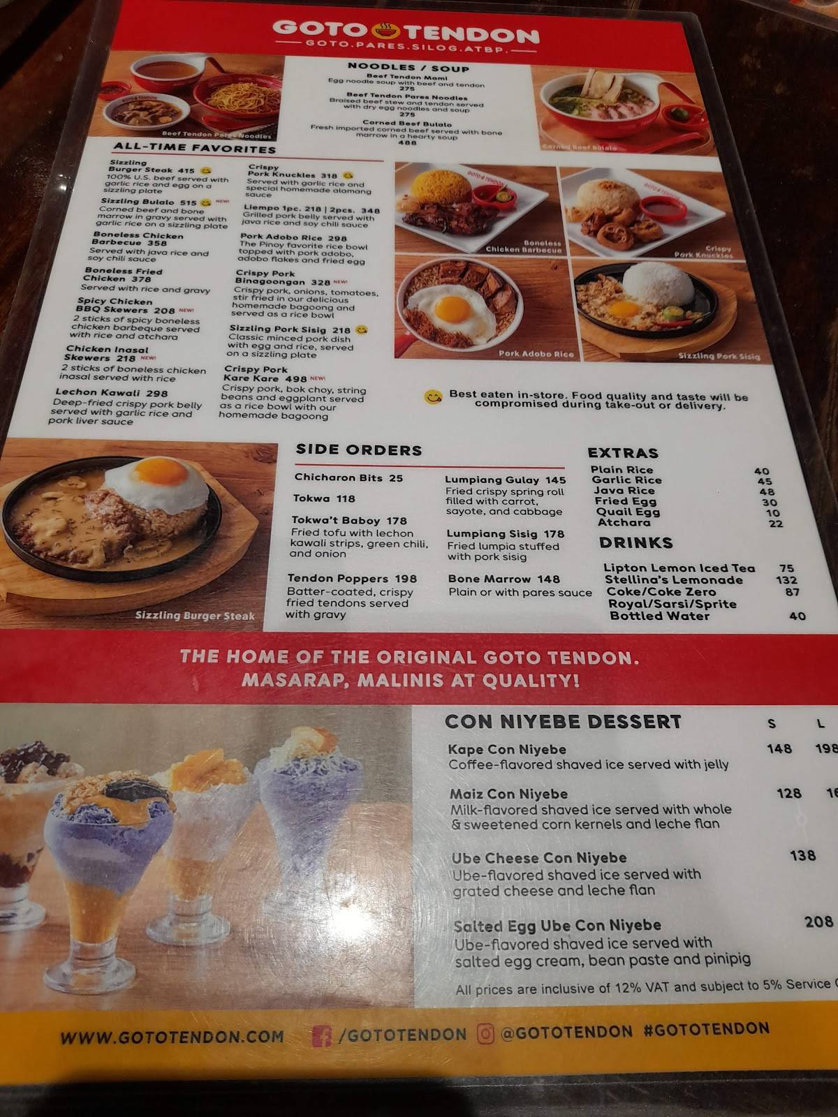 Menu at Goto Tendon Scout Borromeo restaurant, Quezon City