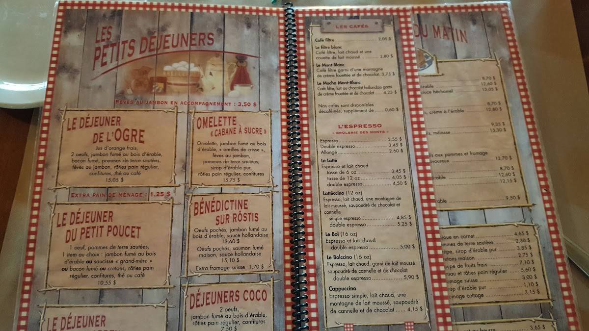 Menu au RESTAURANT AU PETIT POUCET, Val-David
