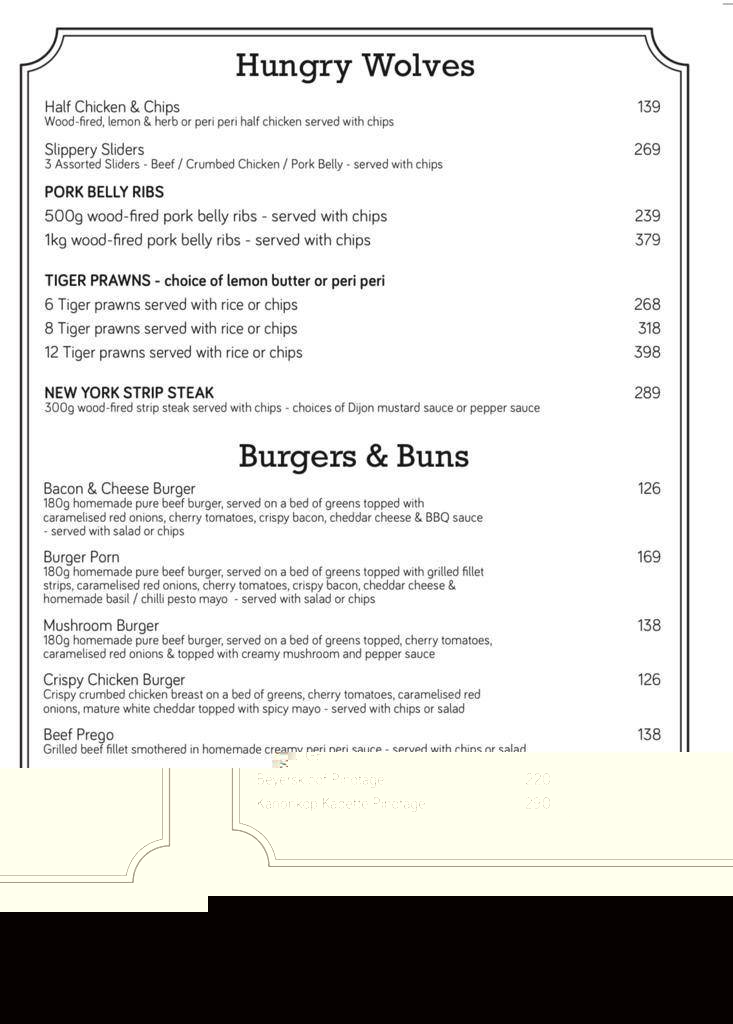 Menu at Big Bad Wolf Lyon’ Eatery restaurant, Randburg, Cedar Square ...