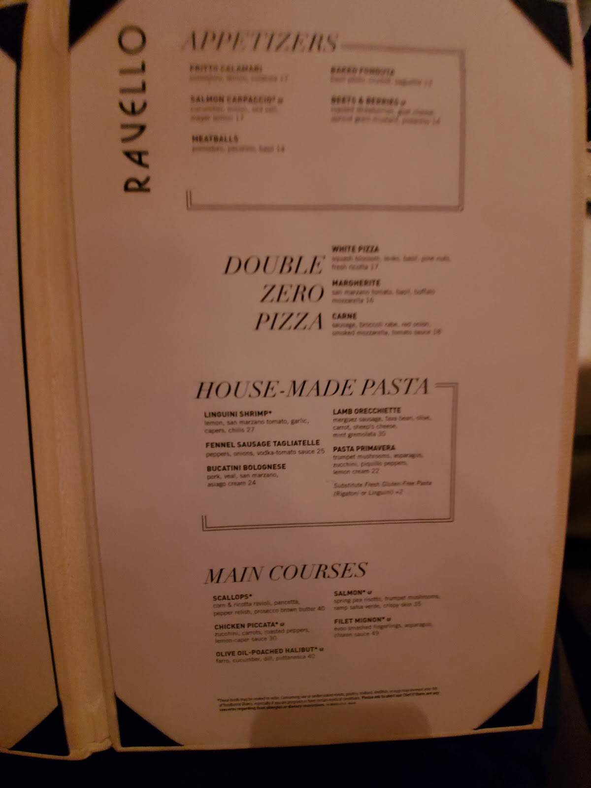 Menu at Ravello pub & bar, Nashville, Opryland Dr