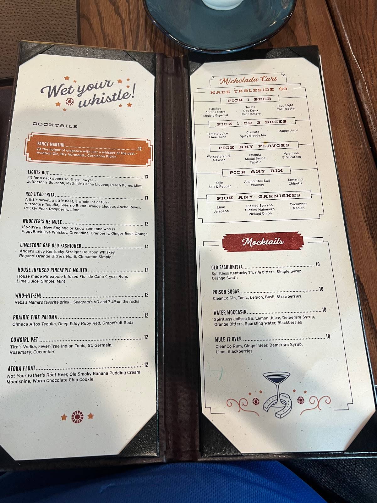 Menu at Reba's Place restaurant, Atoka