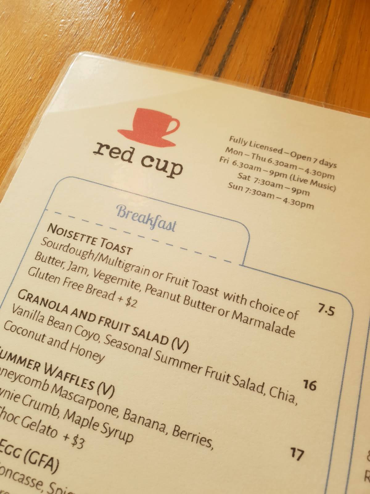 Menu at Red Cup Cafe, Box Hill