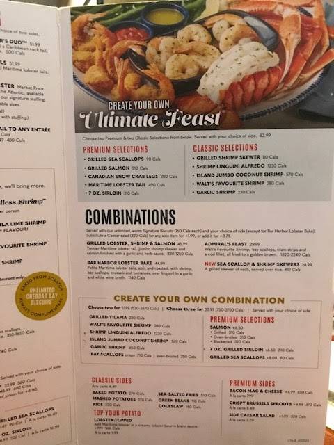 Menu at Red Lobster restaurant, Calgary, Macleod Trail SW
