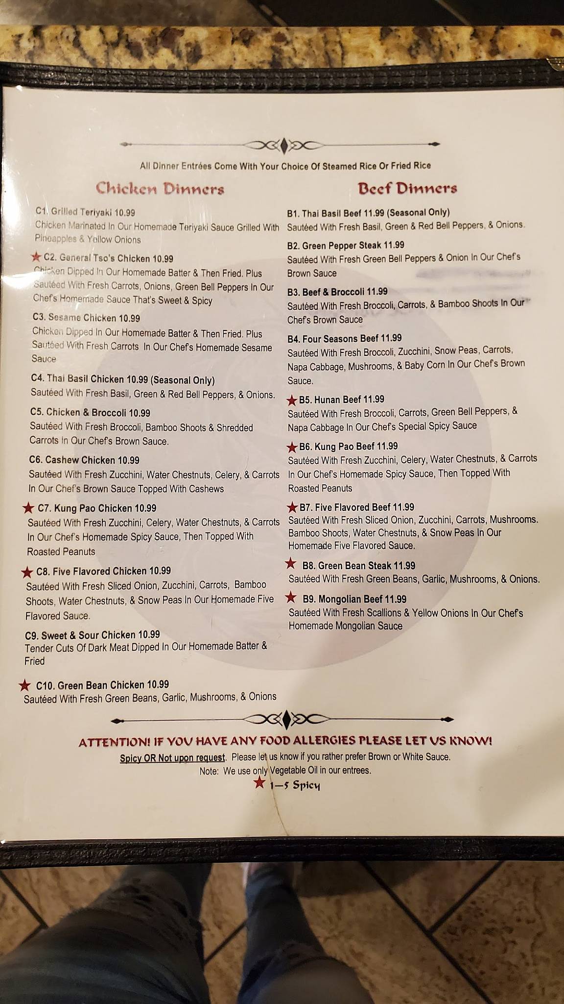 Menu at Red Moon restaurant, Tahlequah
