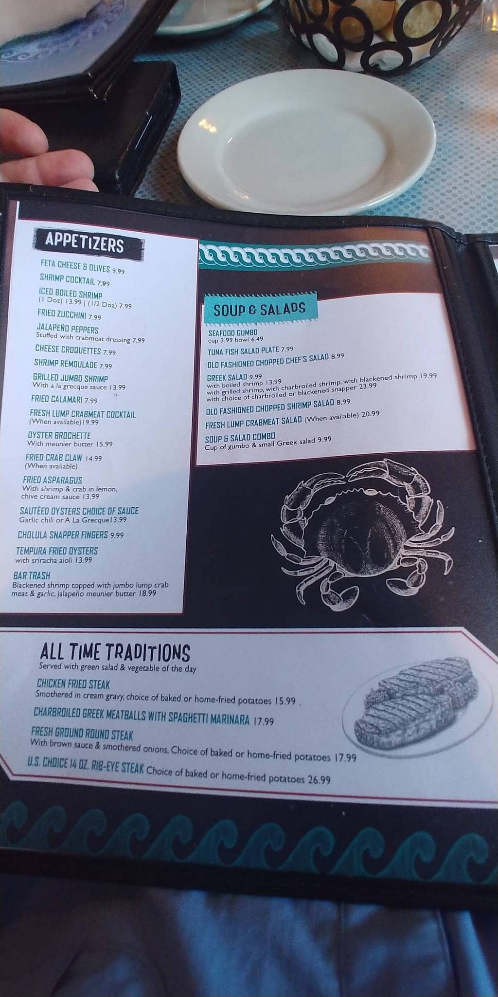 Menu at Red Snapper Inn restaurant, Surfside Beach