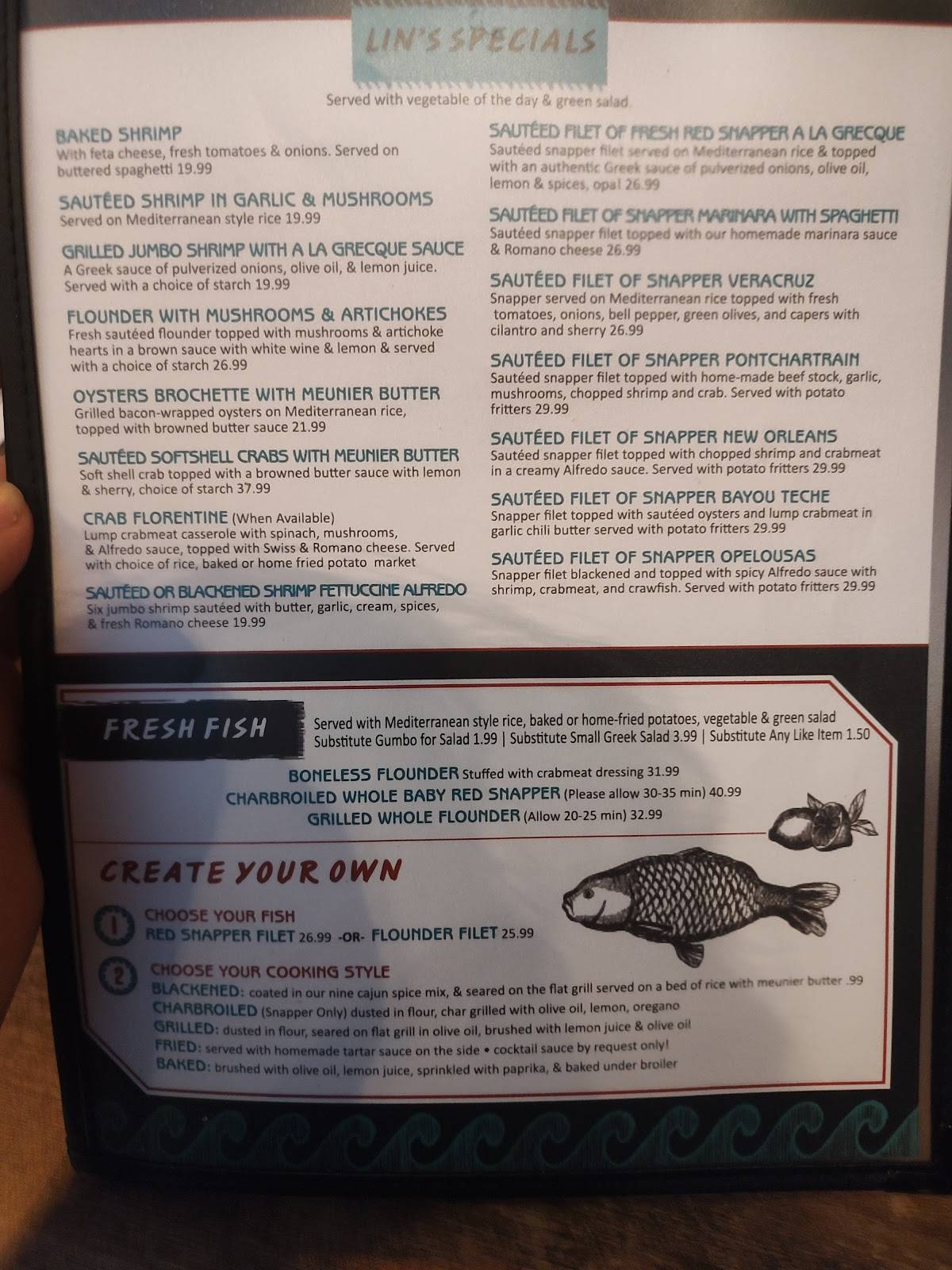 Menu at Red Snapper Inn restaurant, Surfside Beach