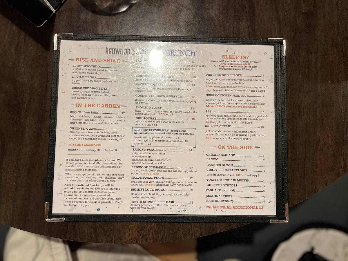 Menu at Redwood Grill in Los Altos restaurant, Los Altos