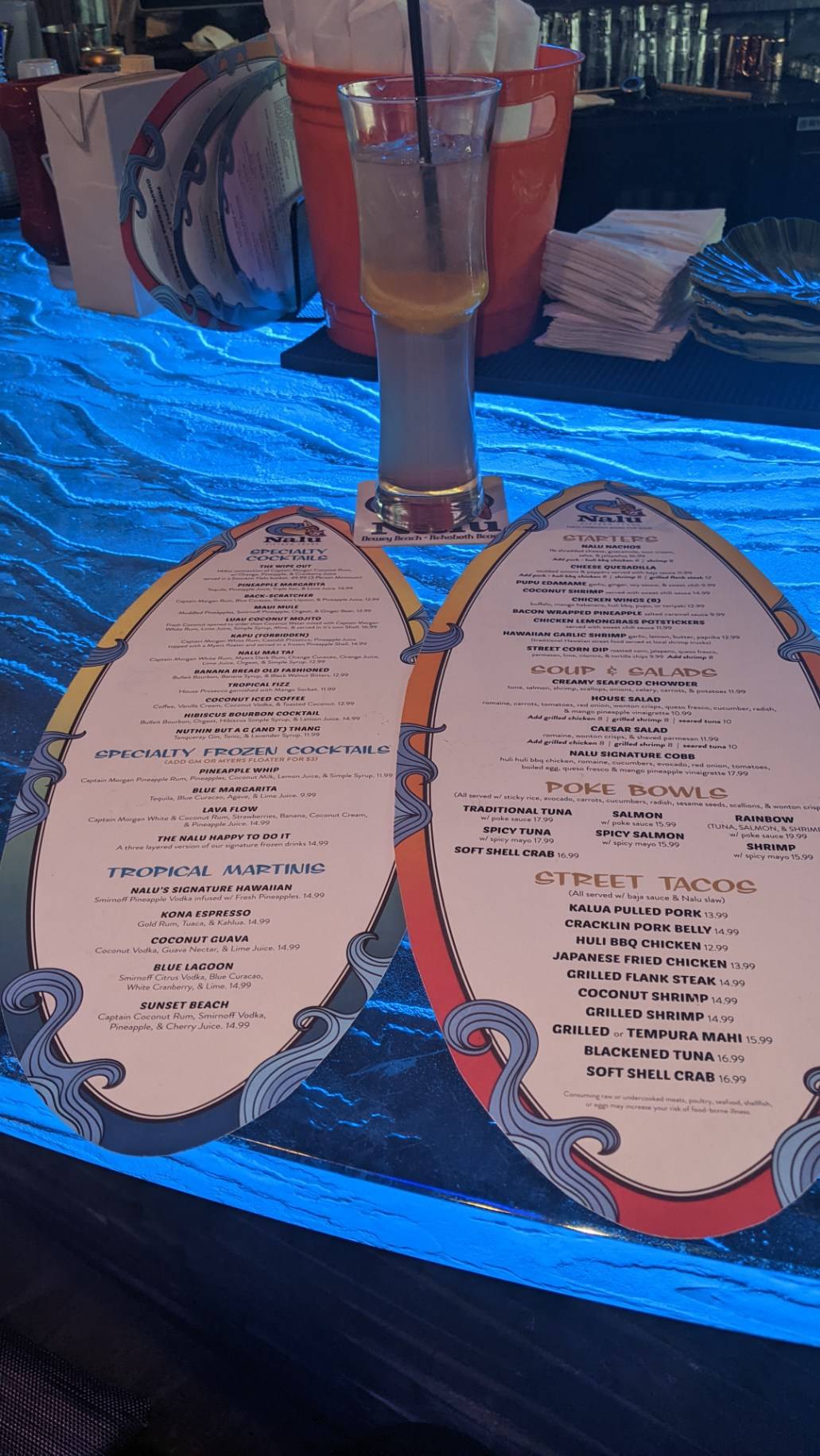 Menu at Nalu restaurant, Rehoboth Beach
