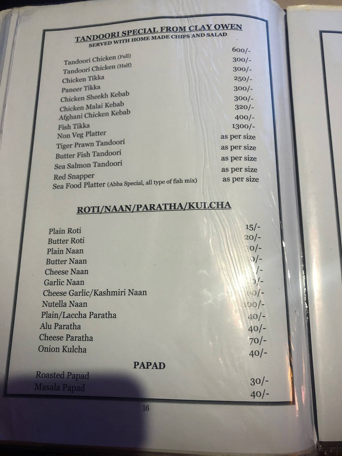 Menu at ABBA Restaurant & Everest German Bakery Varkala, Varkala