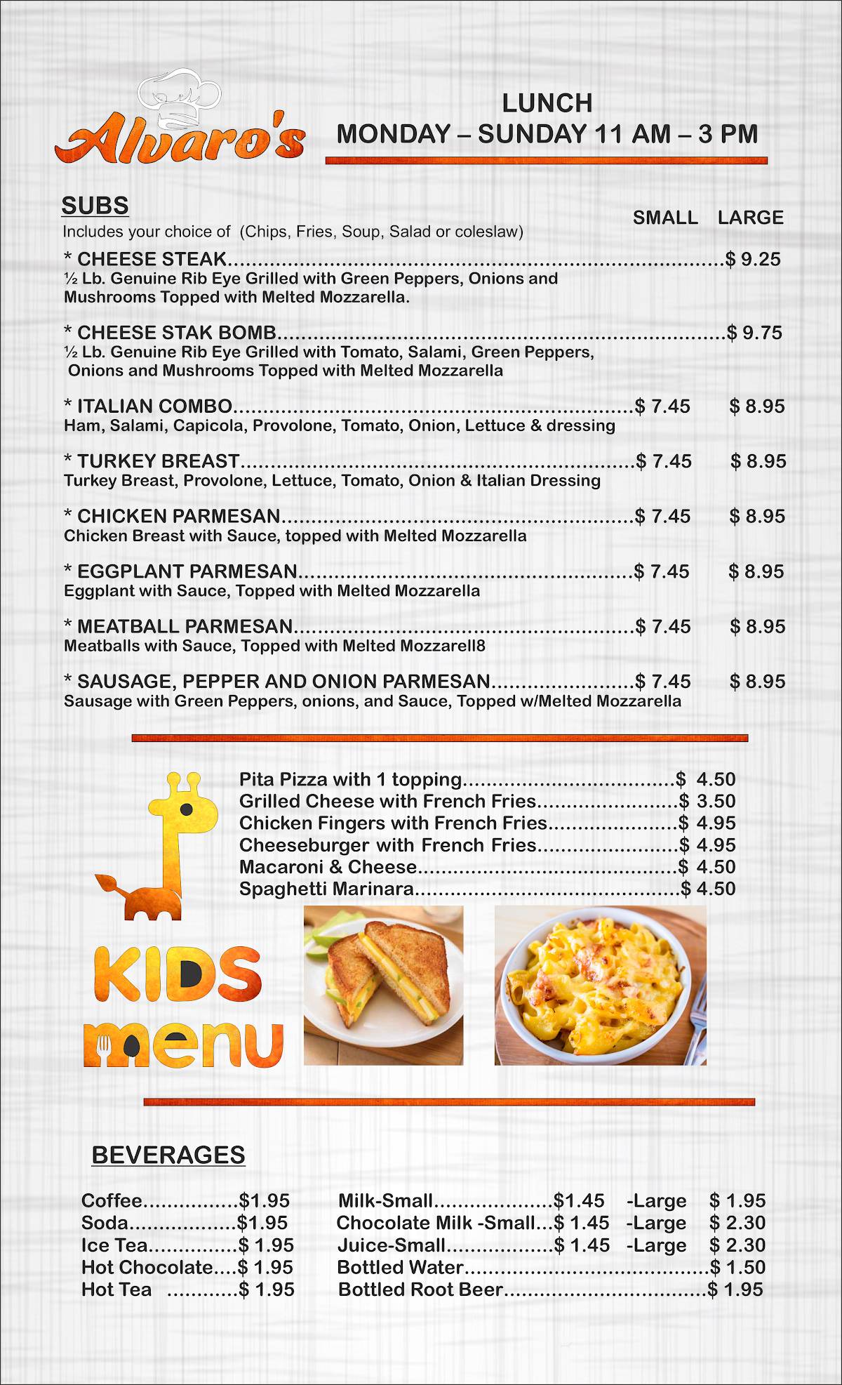 Menu at Alvaro's Family Restaurant, North Port