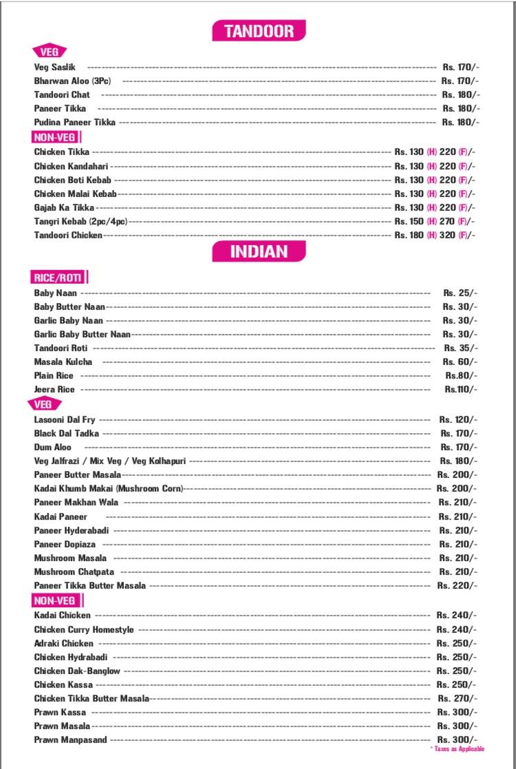 Menu at BLAST, Cuttack, Rex plaza