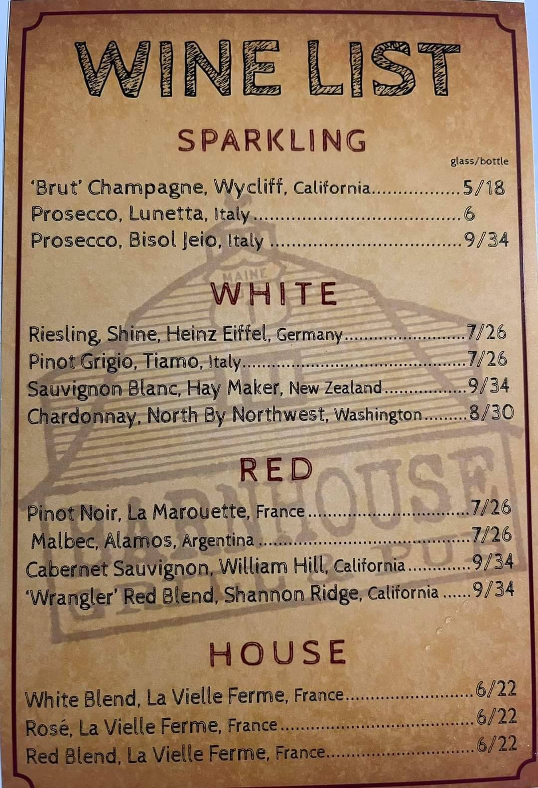 Menu at Barnhouse Grill & Pub Wiscasset, Wiscasset