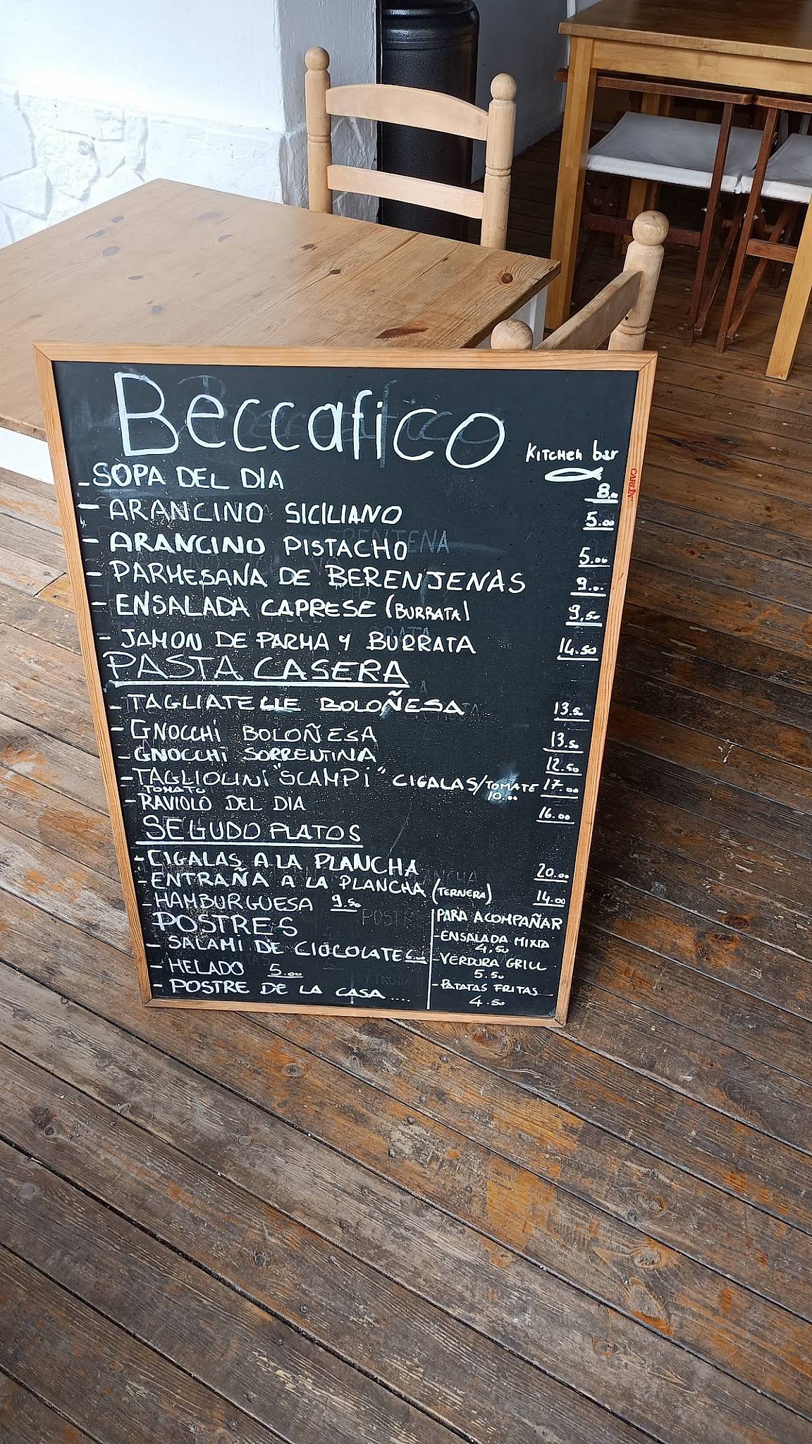 Menu at Beccafico restaurant, Ibiza