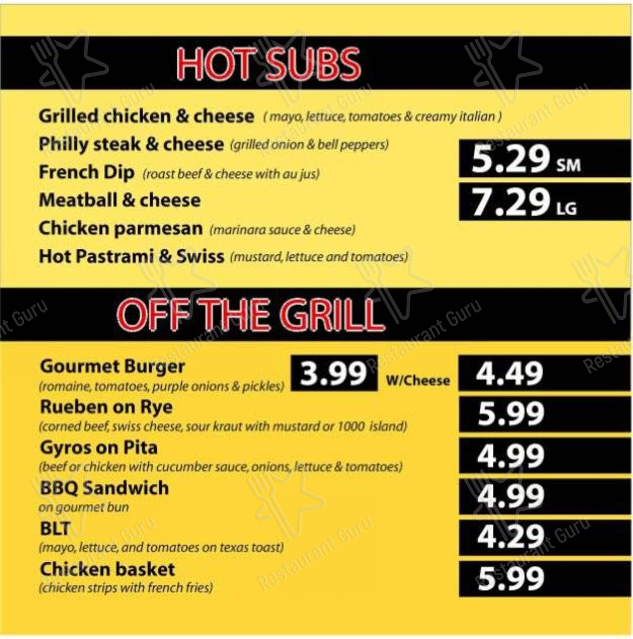 Menu at Bill & Ruth's Subs and Burgers Pryor restaurant, Pryor