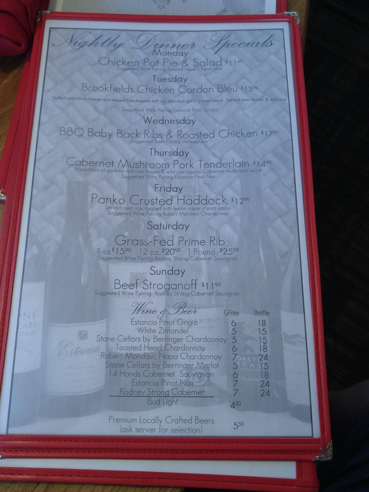 Menu at Brookfields Restaurant Roseville, Roseville, Taylor Rd