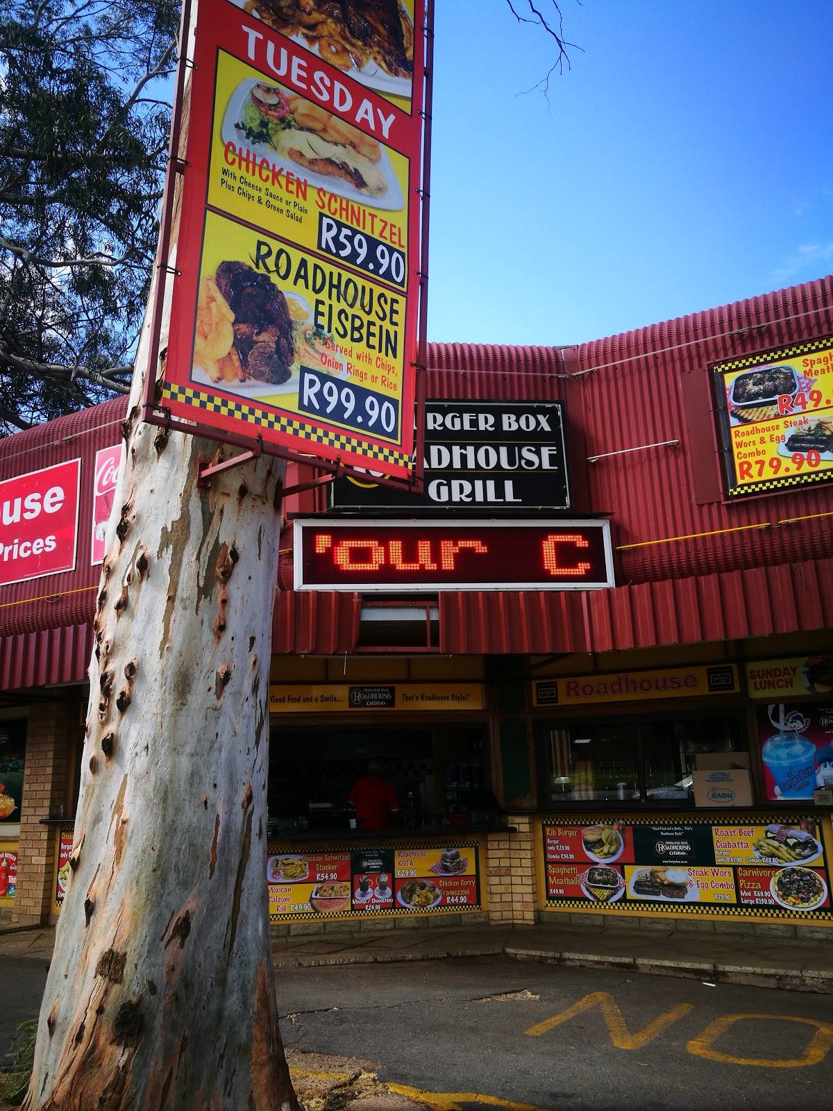 Menu at Burger Box Roadhouse restaurant, Krugersdorp, Gauteng
