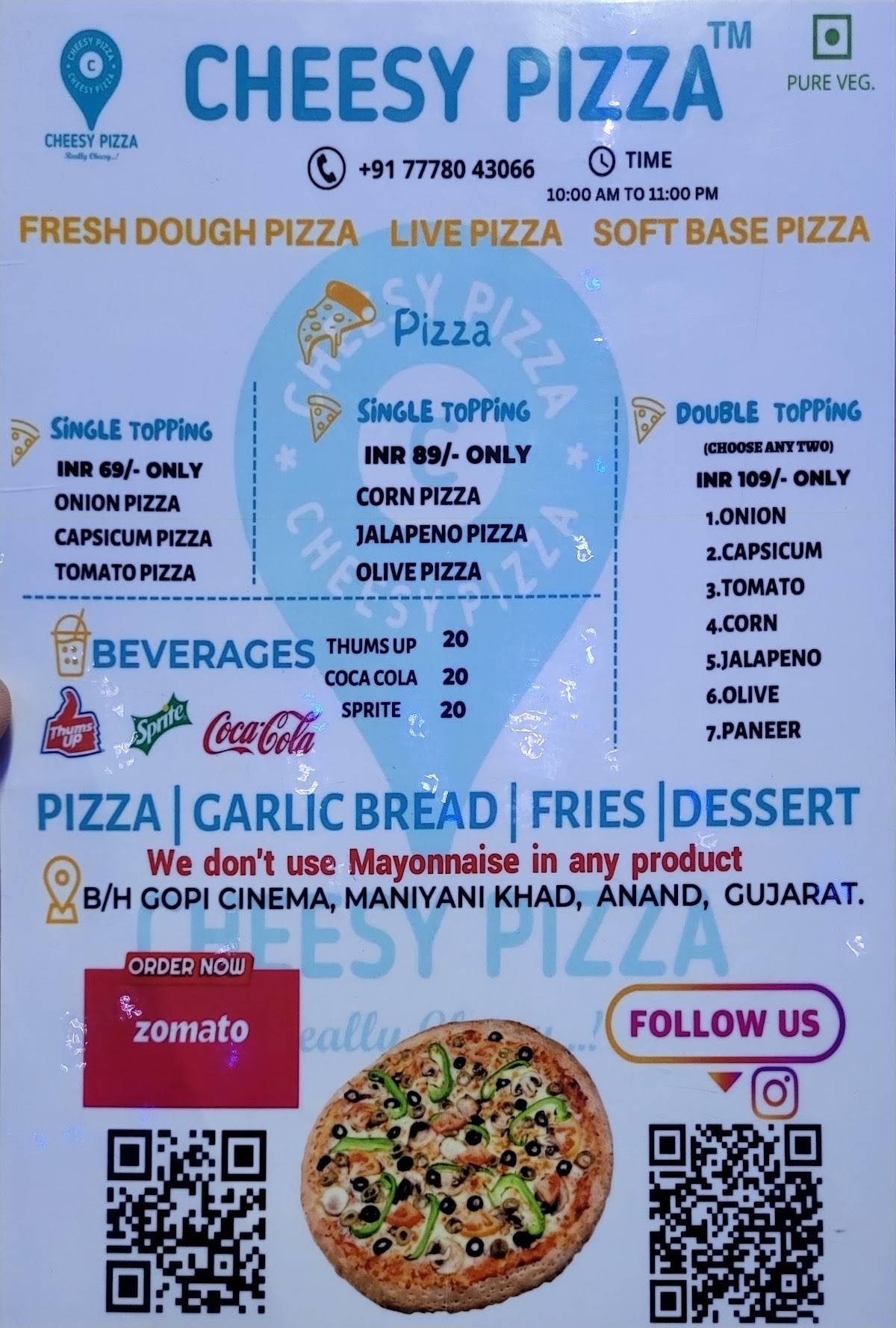 Menu at CHEESY PIZZA, Anand