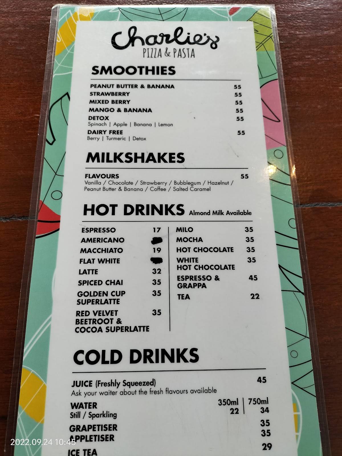 Menu at Charlie's Pizza & Pasta restaurant, Port Elizabeth ...