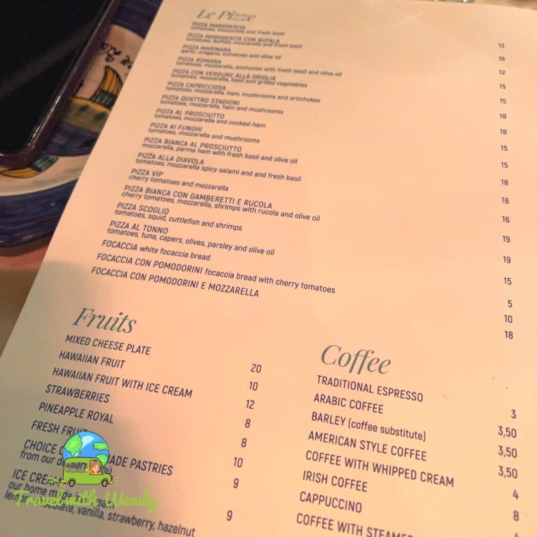 Menu at Chez Black restaurant, Positano