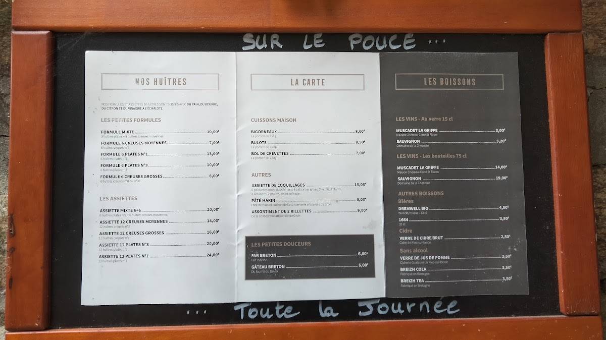 Menu au Chez Jacky restaurant, Riec-sur-Belon, Port de Bélon - Riec Sur ...