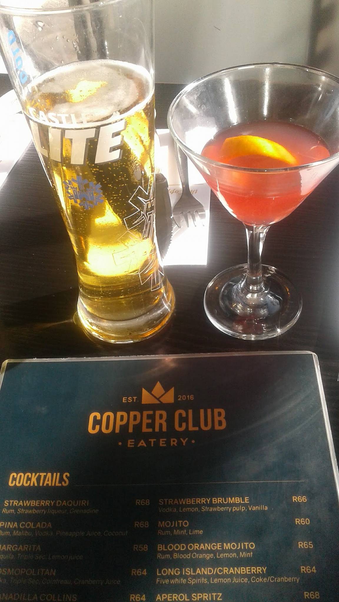 Menu at Copper Club Tyger Waterfront, Cape Town, 18-19