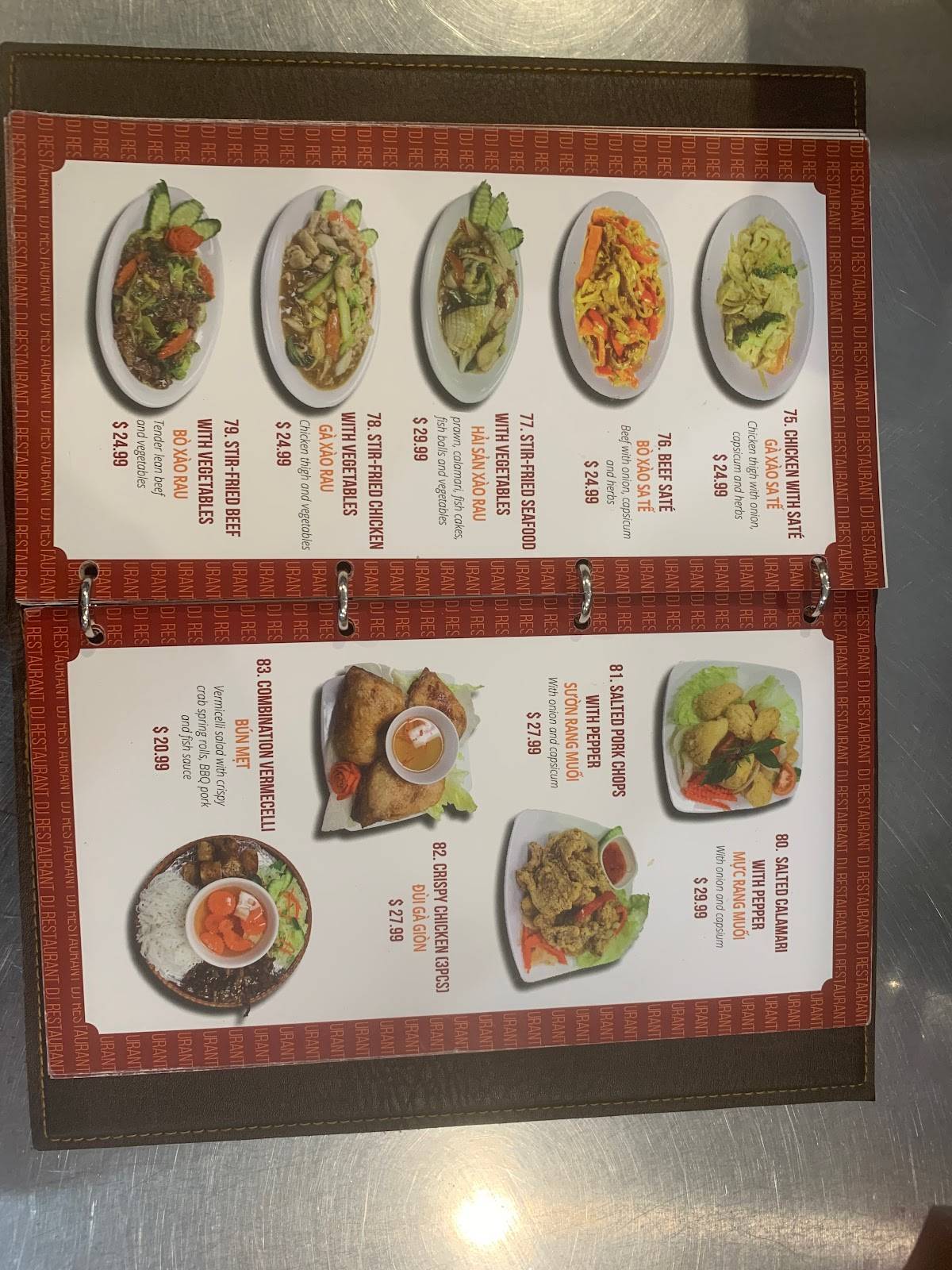 Menu at DJ Vietnamese Pho restaurant, Ingleburn