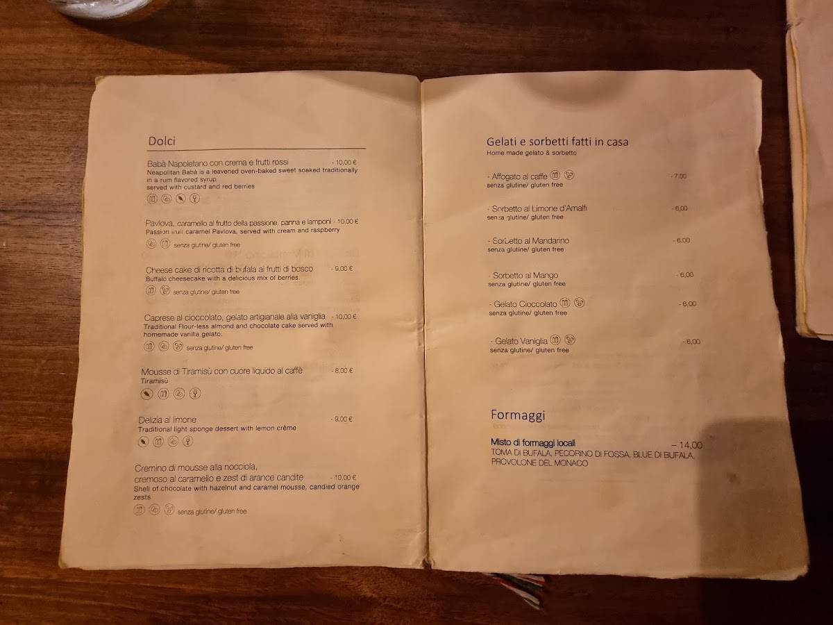 Menu at Da Vincenzo Positano restaurant, Positano, Viale Pasitea