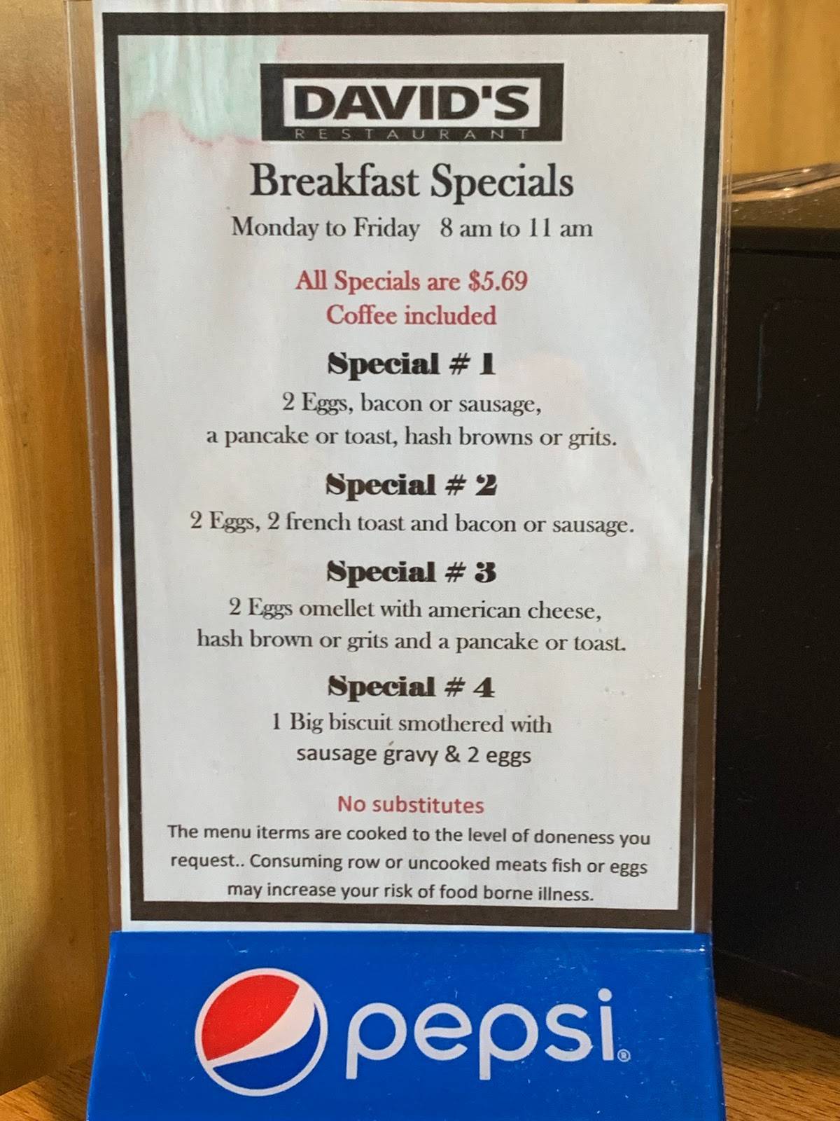 Menu at David's Restaurant, Asheboro