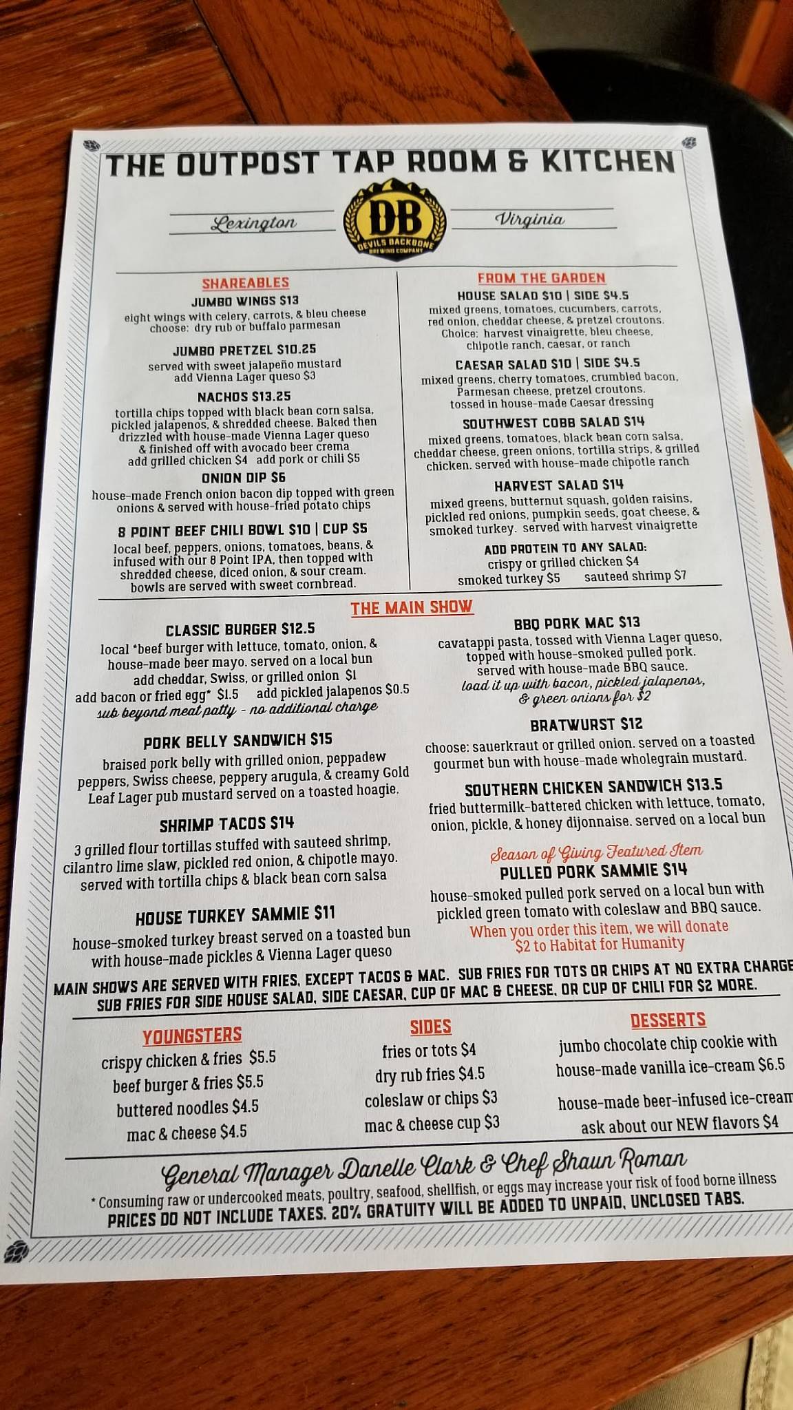 Menu at Devils Backbone Brewing Company - Outpost Tap Room & Kitchen ...